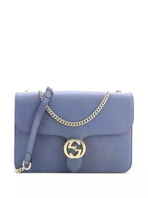 Gucci Interlocking Leather Medium Shoulder Bag Blue