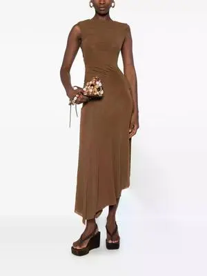 Staud Ruched Asymmetric Dress - Brown