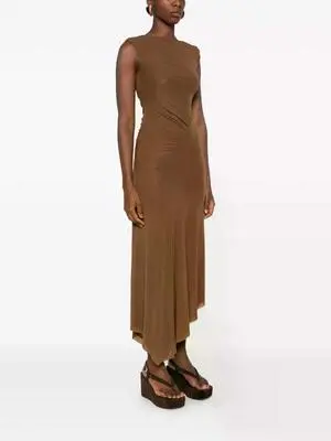 Staud Ruched Asymmetric Dress - Brown