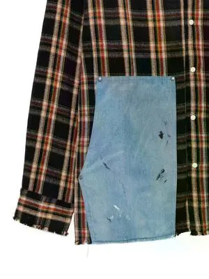 FOUND Check-print Denim-patch Shirt