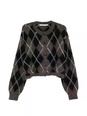 GESTUZ Argyle-knit Alpaca Cardigan - Grey