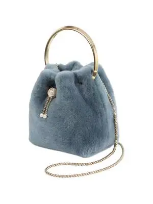 JIMMY CHOO Bon Bon Shearling Bucket Bag - Blue