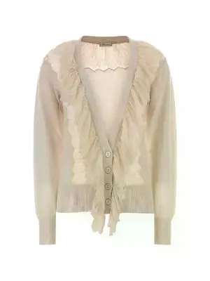 Blumarine Lace-trim Ruffled Cardigan - Neutrals