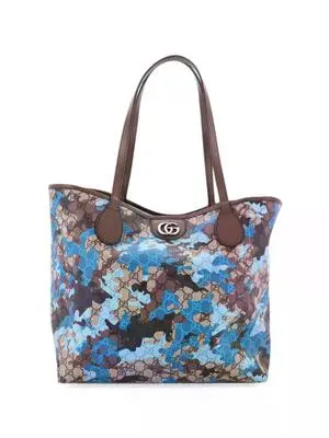 Gucci Ophidia Gg Open Gg Camouflage Coated Canvas Large Tote Bag - Blue