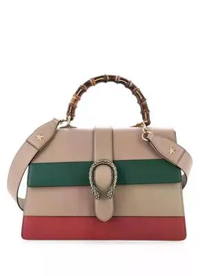 Gucci Dionysus Bamboo Top Handle Bag Colorblock Leather Large Satchel - Neutrals