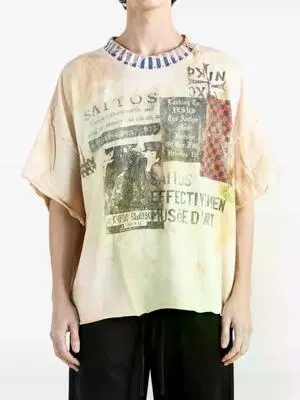 SAITOS Striped-neck Graphic-print T-shirt