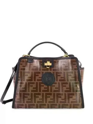 Fendi Peekaboo Defender Bag Zucca Coated Canvas And Patent Mini Satchel - Black