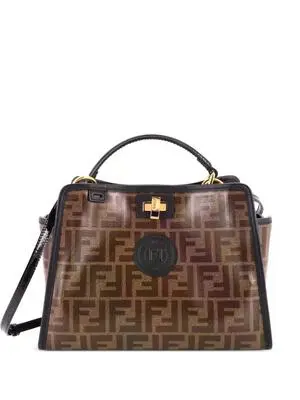 Fendi Peekaboo Bag Zucca Coated Canvas And Patent Mini Satchel - Black