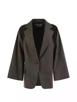Max Mara Fenice Leather-panelled Virgin Wool Blazer - Grey