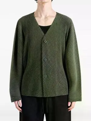 Issey Miyake Slash Plissé-effect Cardigan - Green