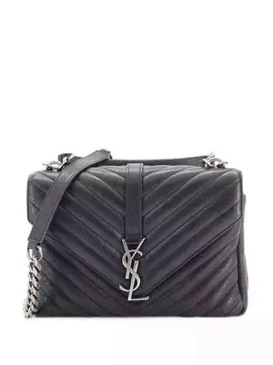 Saint Laurent Classic Monogram College Bag Matelasse Chevron Leather Medium Crossbody Bag - Black