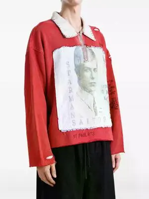 SAITOS Starman Quarter-zip Distressed Polo Shirt