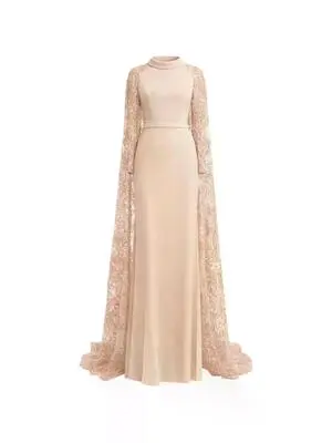GEMY MAALOUF Fold-over Collar Floral-lace Dress - Neutrals