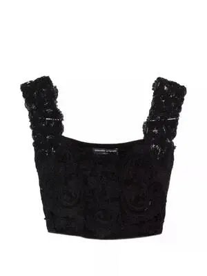 Ermanno Scervino Lace-overlay Scalloped-edge Top - Black