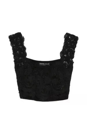 Ermanno Scervino Lace-overlay Scalloped-edge Top - Black