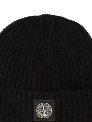 Stone Island Logo-patch Ribbed-knit Beanie Hat - Black