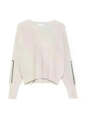 ROBERTO COLLINA Ribbed-knit Embroidered-sleeve Sweater - Neutrals