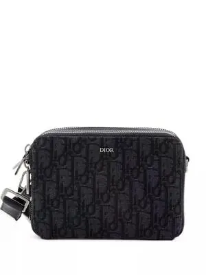 Dior Double Zip Pouch Oblique Canvas Crossbody Bag - Black