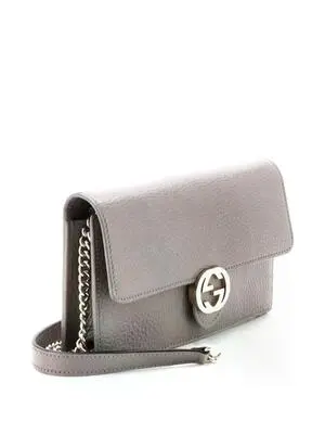 Gucci Interlocking Wallet On Chain Leather Crossbody Bag - Grey
