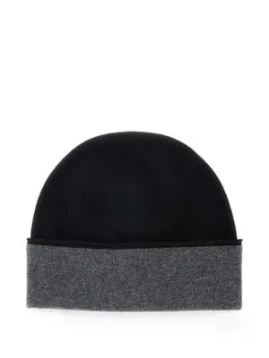 KANGRA Two-tone Cashmere Beanie Hat - Black