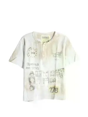 SAITOS Graphic-print Waffle-knit Henley T-shirt