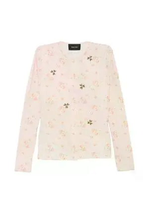Simone Rocha Floral-print Crystal-embellished Cardigan - Pink