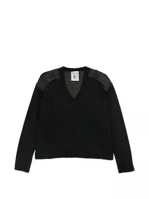 SEMICOUTURE Epaulette-detail V-neck Sweater - Black