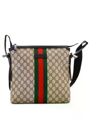 Gucci Web Messenger Bag Gg Coated Canvas Medium Crossbody Bag - Brown