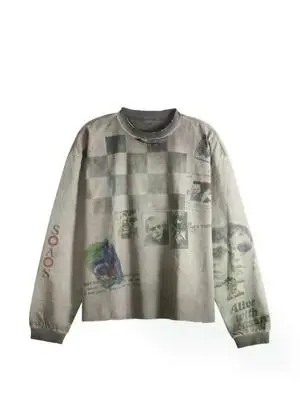 SAITOS Public Image Distressed Long-sleeve T-shirt - Grey