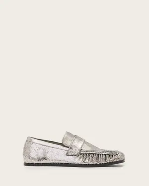 ALLSAINTS Julie Studded Leather Loafers - Grey