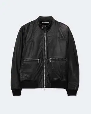 ALLSAINTS Miro Perforated Leather Bomber Jacket - Black