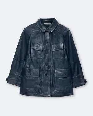 ALLSAINTS Roiya Leather Hunting Jacket - Blue