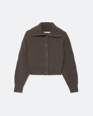 ALLSAINTS Caron Cropped Merino Wool Cardigan Brown