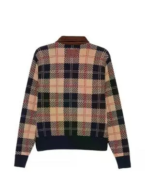 Guest In Residence Plaid-check Corduroy-collar Cardigan