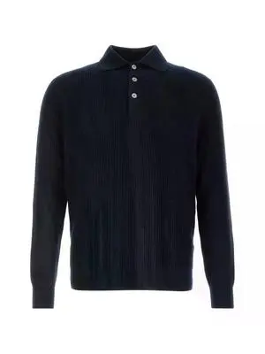 Fedeli Ribbed-knit Polo Shirt - Blue