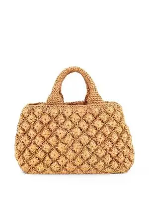 Prada Canapa Convertible Raffia Crochet Large Tote Bag