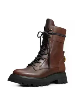 Michael Kors Caleb Burnished Leather Combat Boots