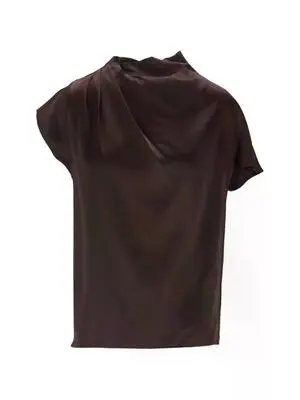 Staud Davina Draped Silk-blend Top - Brown