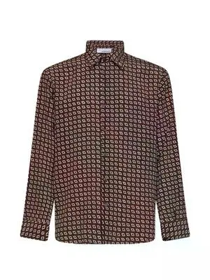 COSTUMEIN Jerome Geometric-print Long-sleeve Shirt - Brown