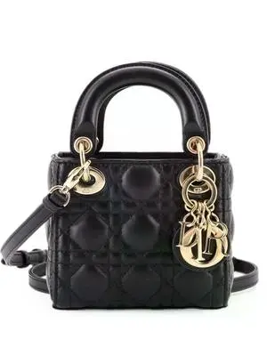 Dior Lady Bag Cannage Quilt Lambskin Micro Shoulder Bag - Black