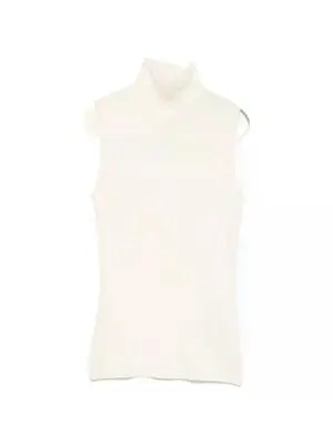 ALLUDE Ribbed-knit Roll-neck Top - White