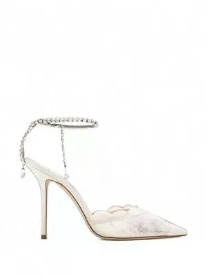 JIMMY CHOO Saeda Lace Crystal-embellished Sandals - Neutrals