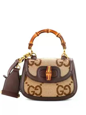 Gucci Bamboo 1947 Top Handle Bag Jumbo Gg Canvas Mini Crossbody Bag - Brown