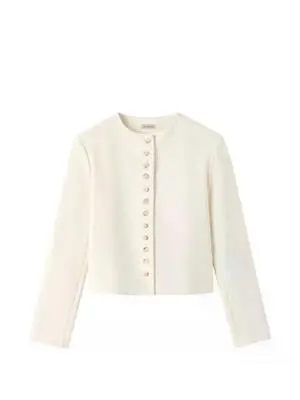 Almada Label Button-up Collarless Jacket - Neutrals