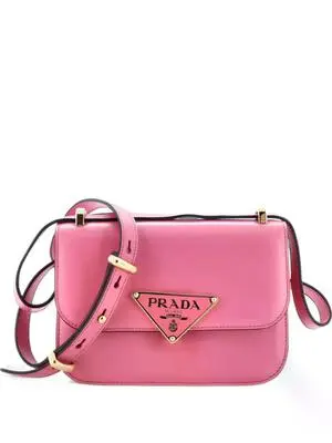 Prada Embleme Triangle Logo Flap Bag Soft Calfskin Small Shoulder Bag - Pink