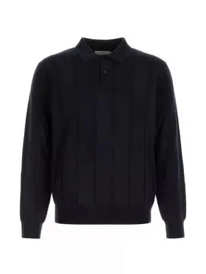 Canali Ribbed-knit Wool Polo Shirt - Blue