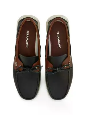 FERRAGAMO Gancini-plaque Leather Boat Shoes - Blue