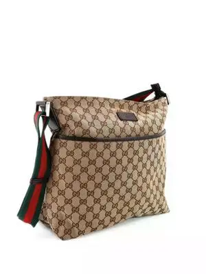 Gucci Front Pocket Web Messenger Gg Canvas Medium Crossbody Bag - Brown