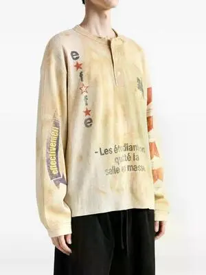 SAITOS Graphic-print Waffle-knit Henley T-shirt
