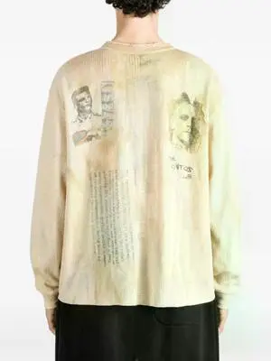 SAITOS Graphic-print Waffle-knit Henley T-shirt